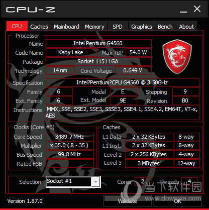 MSI GAMING CPU-Z(CPU-Z微星定制版) V1.87.0 官方版下载_当下软件园